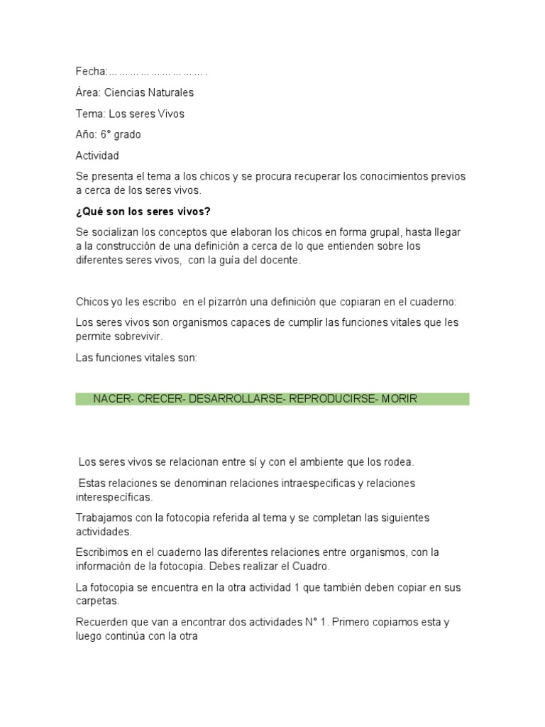 1 Actividad de Ciencias Naturales 6 Grado | PDF