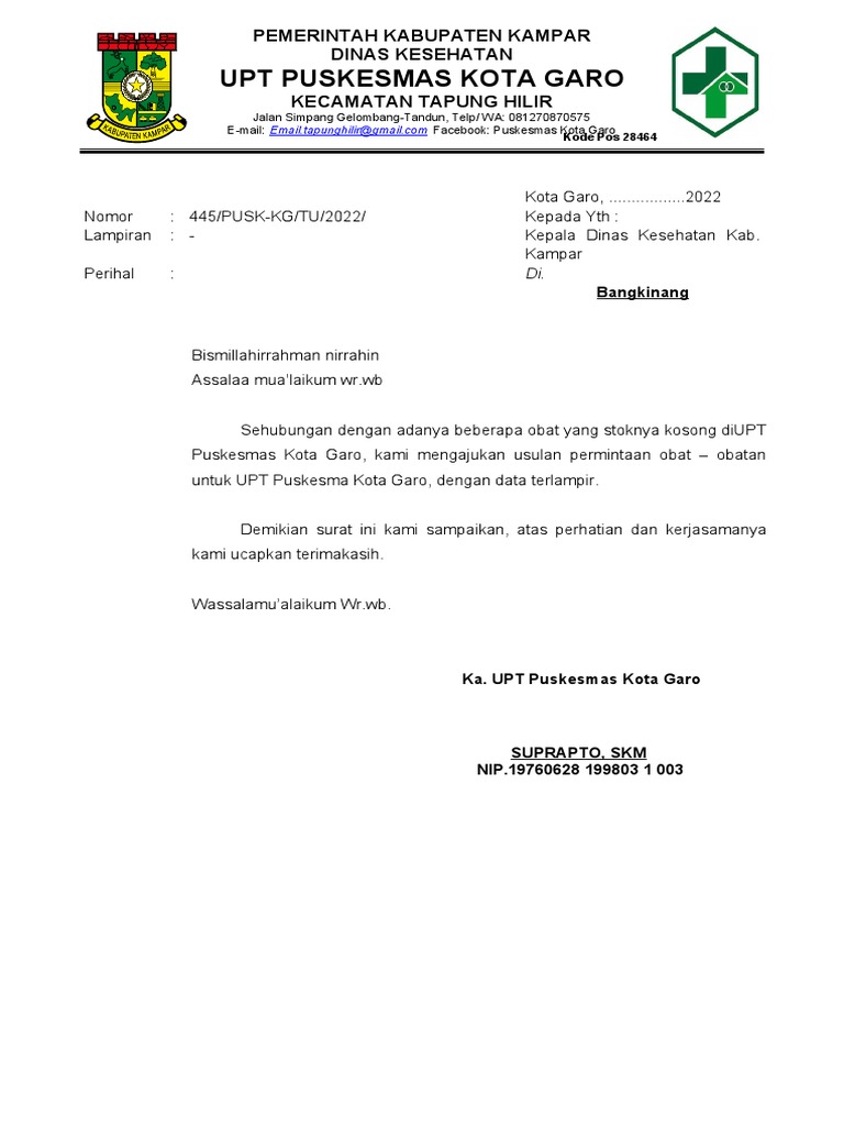 Kop Surat & Surat Permintaan Obat Ke Dinkes Kab | PDF