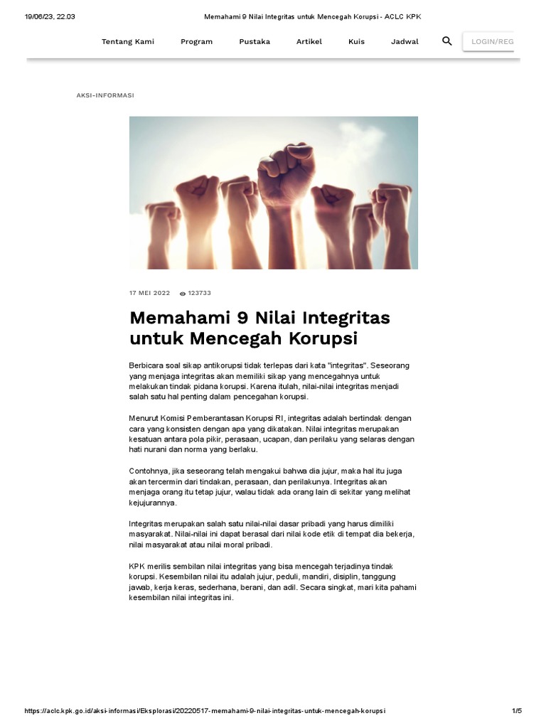 9 Nilai Integritas untuk Antikorupsi | PDF