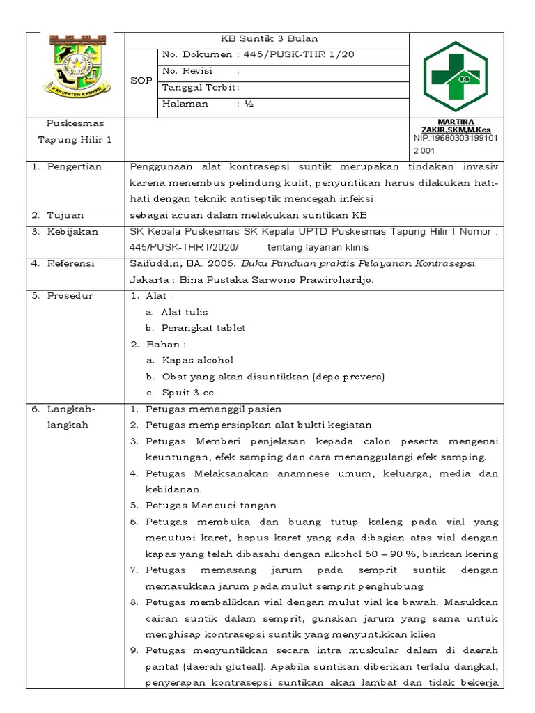 SOP KB Suntik 3 Bulan | PDF