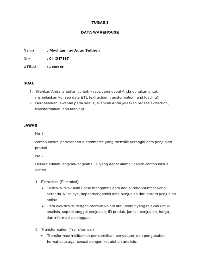 TUGAS 3 Data Warehouse Mochammad Agus Sulthon | PDF