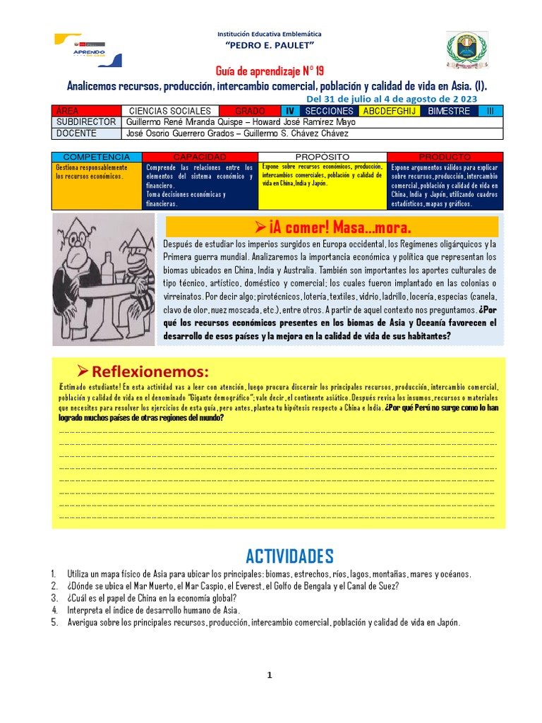 Guia de Aprendizaje 19 CC - Ss. 4 | PDF | Asia