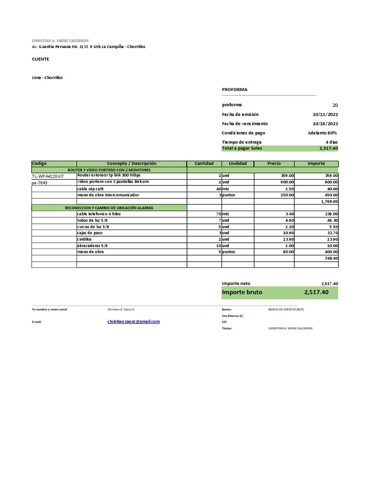 Proforma 20 Inst. Intercomunicador y Alarma | PDF | Telecomunicaciones | Equipo de ...