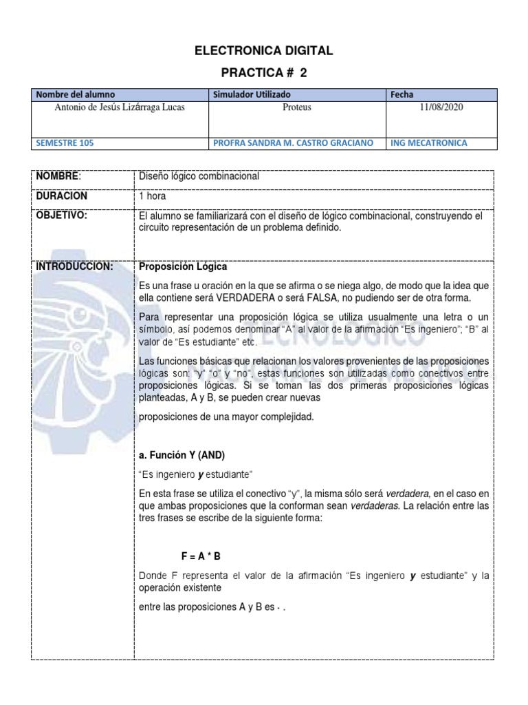 PRACTICA 2 ELECTRONICA DIGITAL | PDF | Proposición | Electrónica