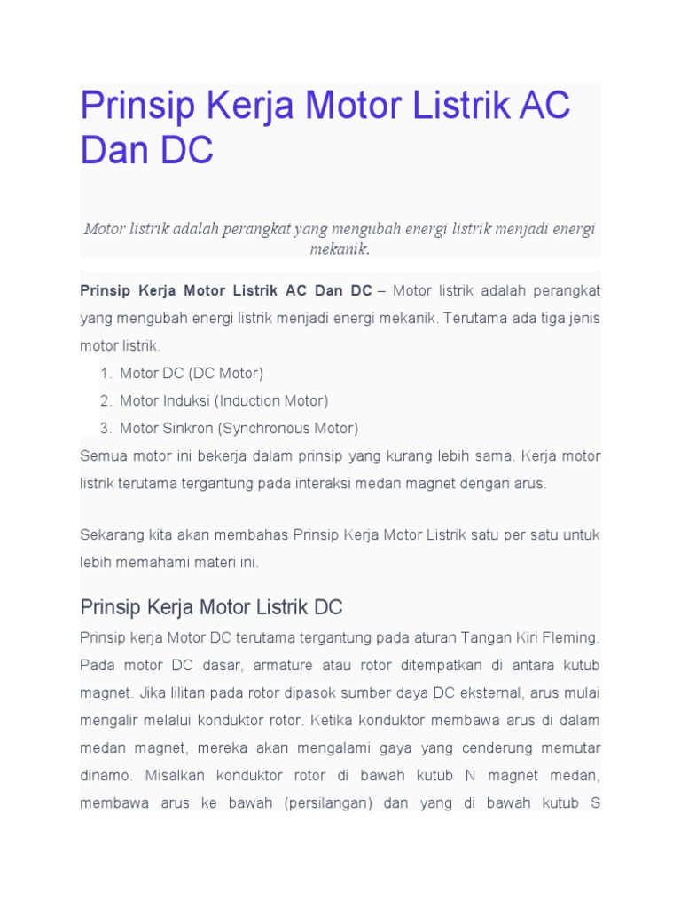 Prinsip Kerja Motor Listrik AC Dan DC | PDF