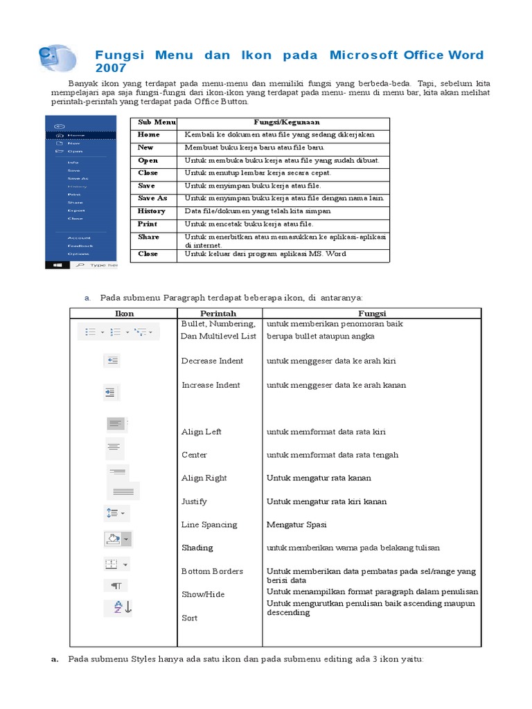 FungsiMenudanIkonpadaMicrosoft Office Word 2007 | PDF