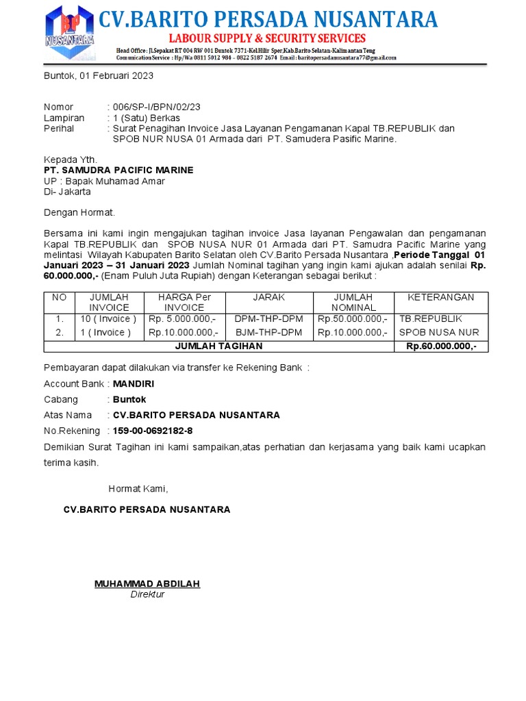 Surat Penagihan INVOICE SPM | PDF
