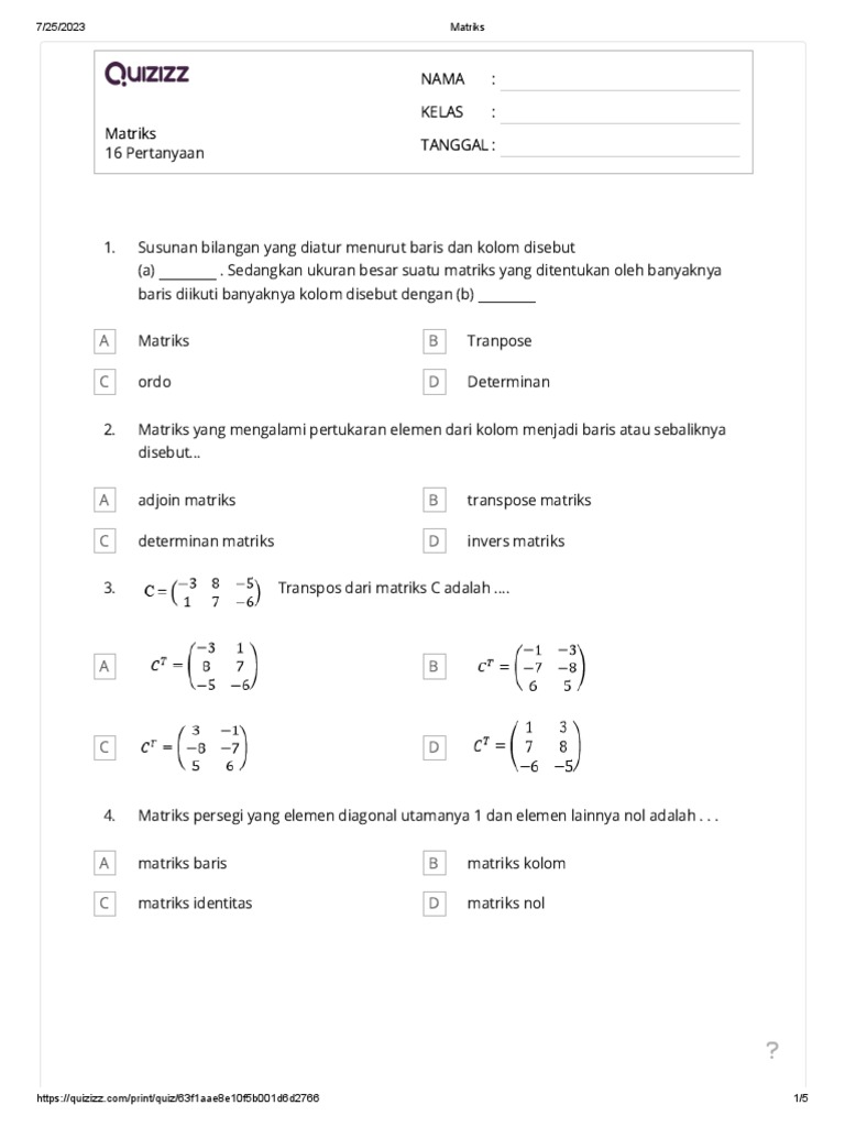 Latihan Soal Matriks 1 | PDF