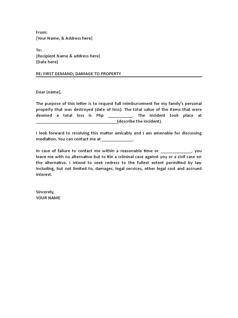 Demand Letter - Damage To Property | PDF