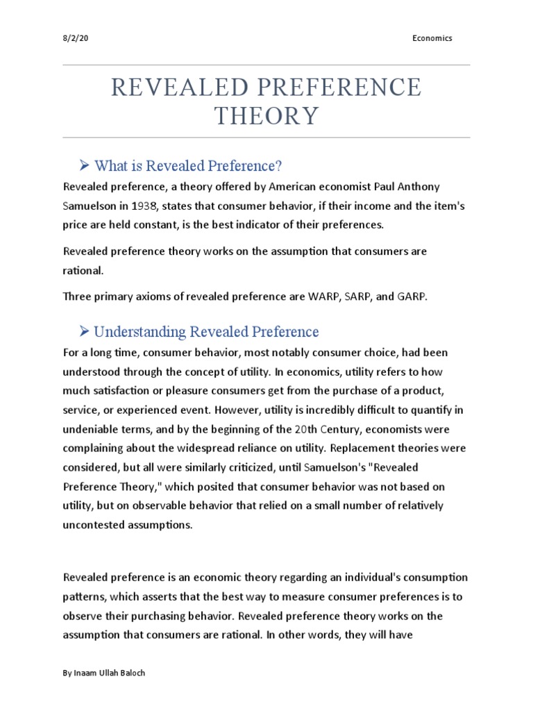 Revealed Preference Theory Economics | PDF | Utility | Economics