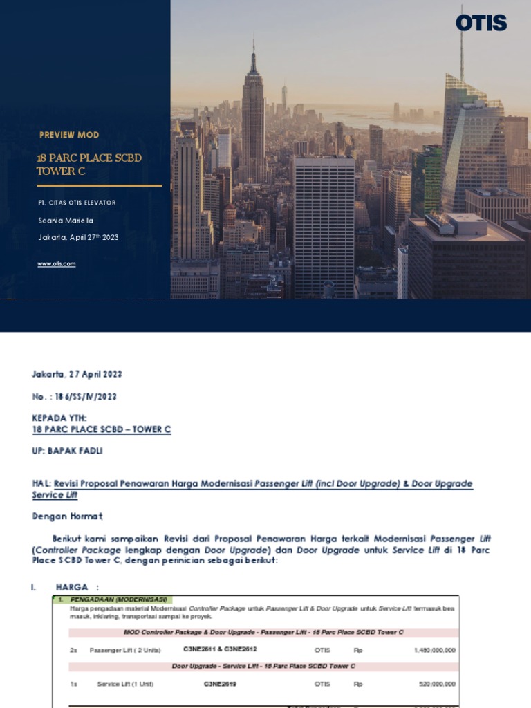 Revisi Proposal Upgrade Lift 18 Parc Place | PDF | Teknologi & Rekayasa
