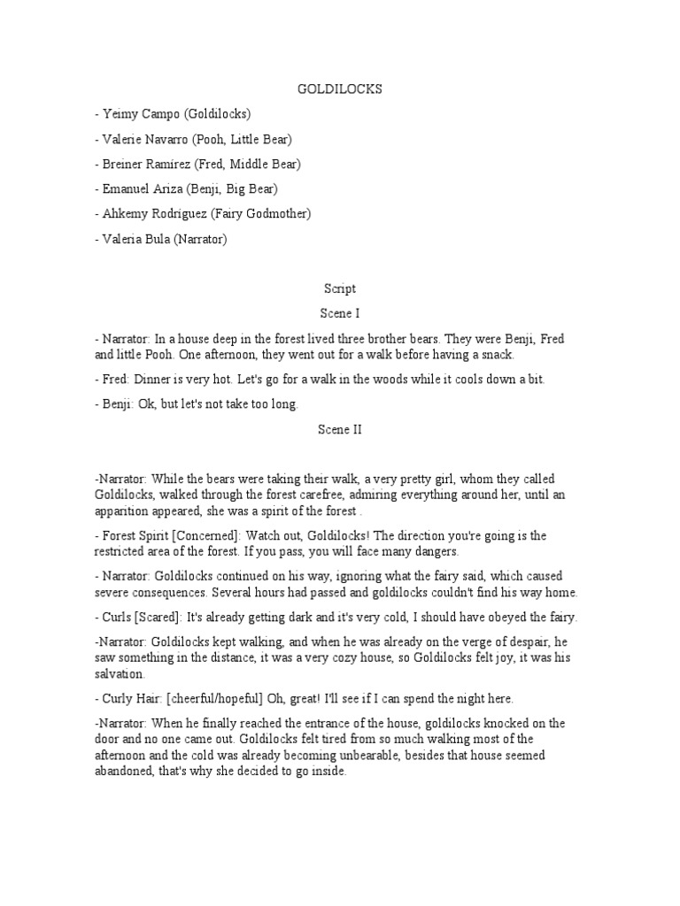 Goldilocks | PDF | Goldilocks And The Three Bears
