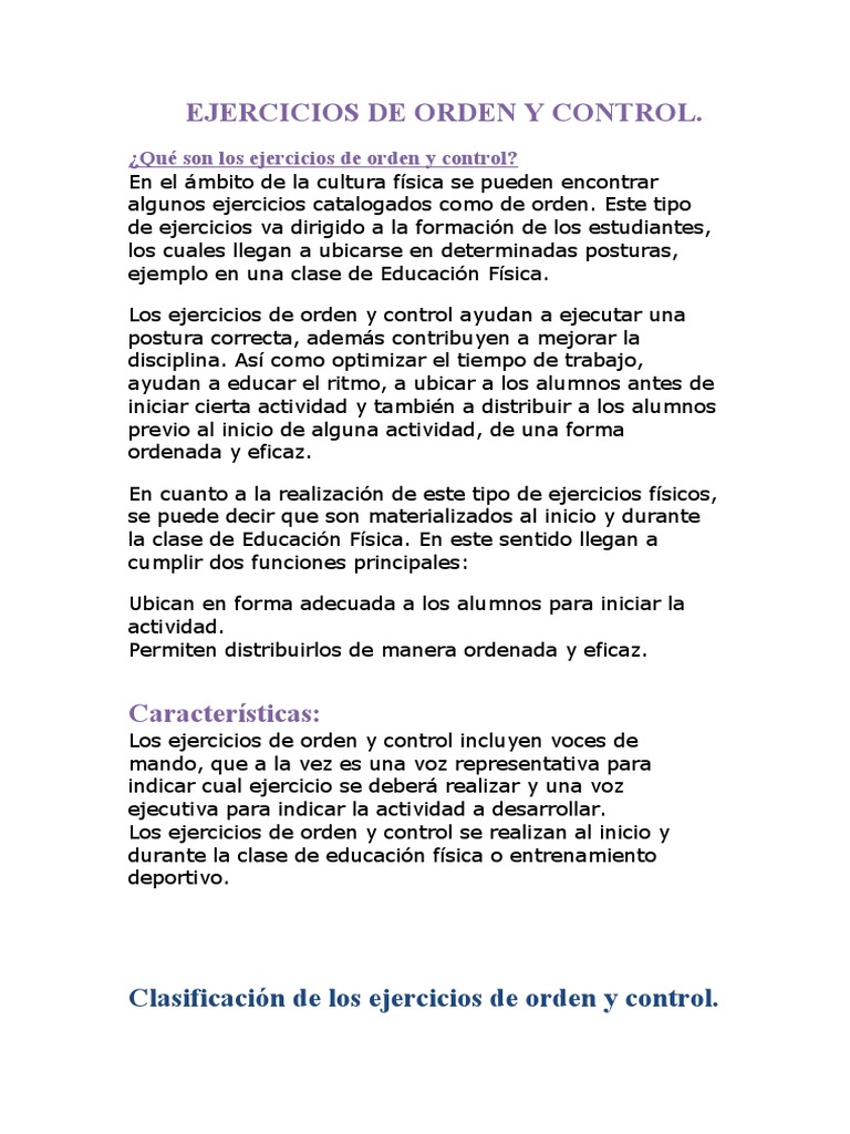 Clasificación de Los Ejercicios de Orden y Control | PDF | Pie