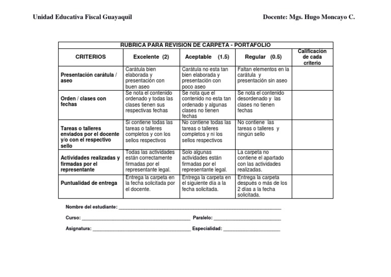 Rúbrica para Carpeta | PDF