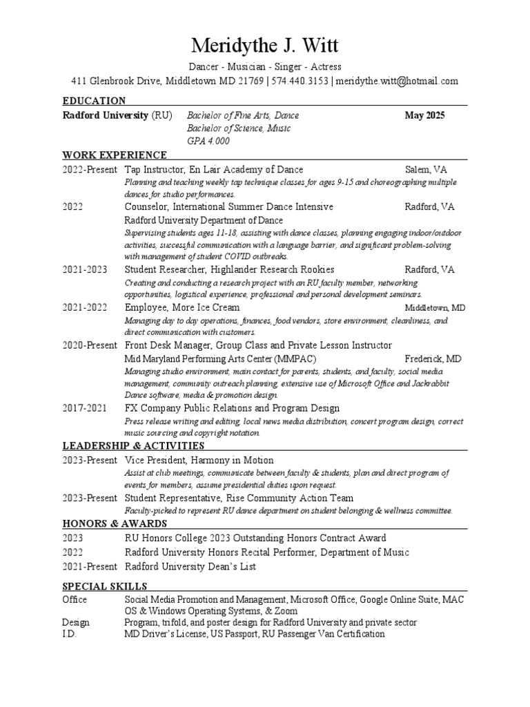 Meridythe Witt Resume | PDF