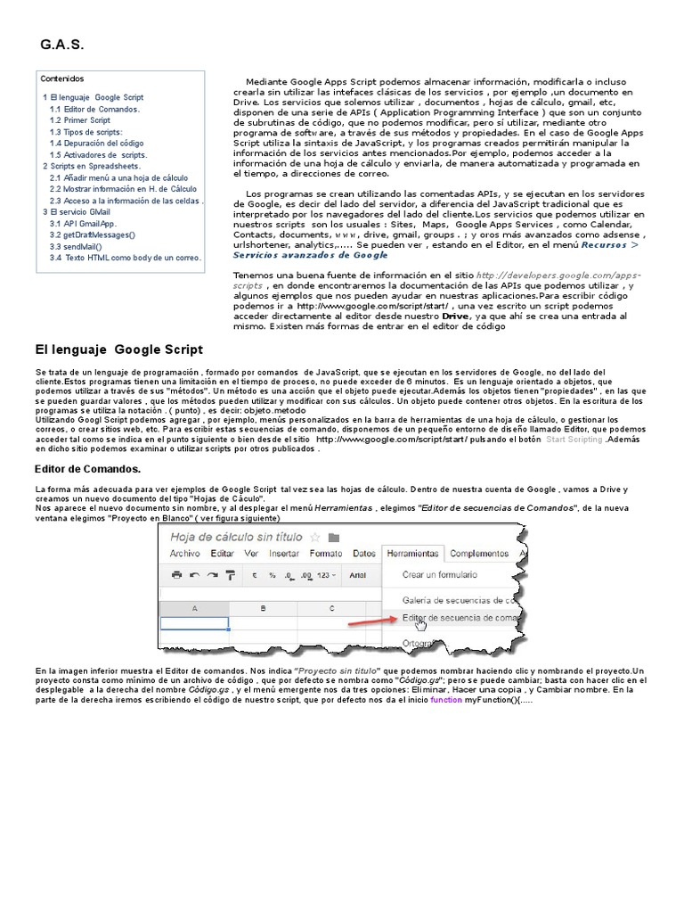 Guía Completa de Google Apps Script | PDF | Script Java | Lenguaje de escritura