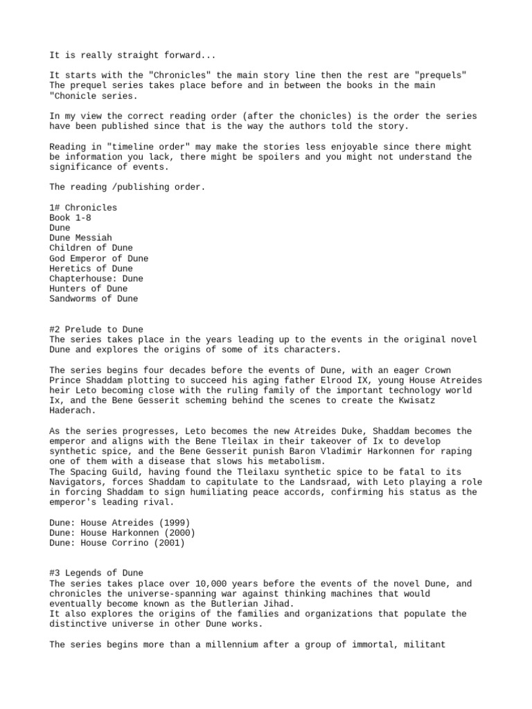 Dune Universe Reading Order | Descargar gratis PDF | Dune (Franchise ... Dune Universe Reading Order | Descargar gratis PDF | Dune (Franchise ...