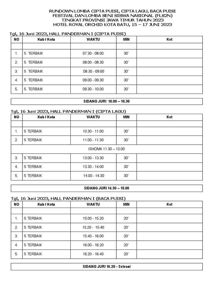 Rundown Lomba Cipta Puisi, Cipta Lagu, Baca Puisi | PDF Rundown Lomba Cipta Puisi, Cipta Lagu, Baca Puisi | PDF