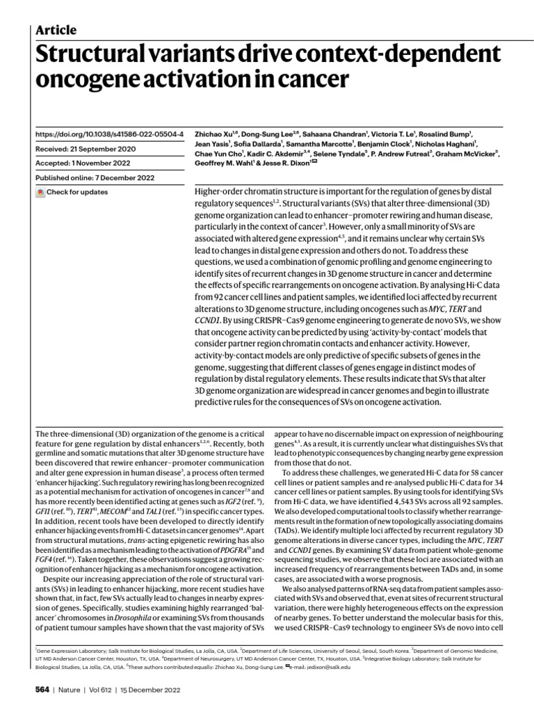 Structural Variants Drive Context Dependent Oncogene Activation Cancer Pdf