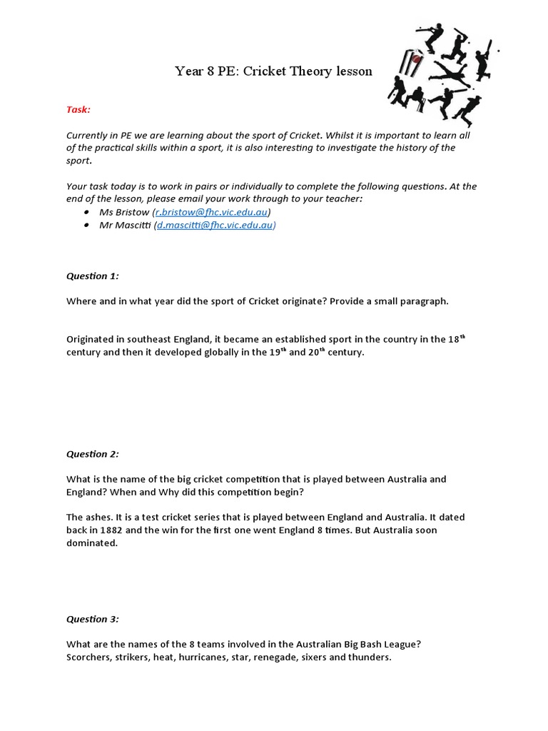 Year 8 Cricket Theory Lesson Plan | PDF | Cricket | Bowling (Cricket)