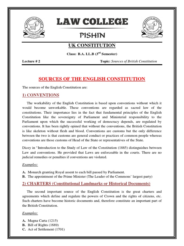 Sources of The English Constitution | PDF | Constitution Of The United ...