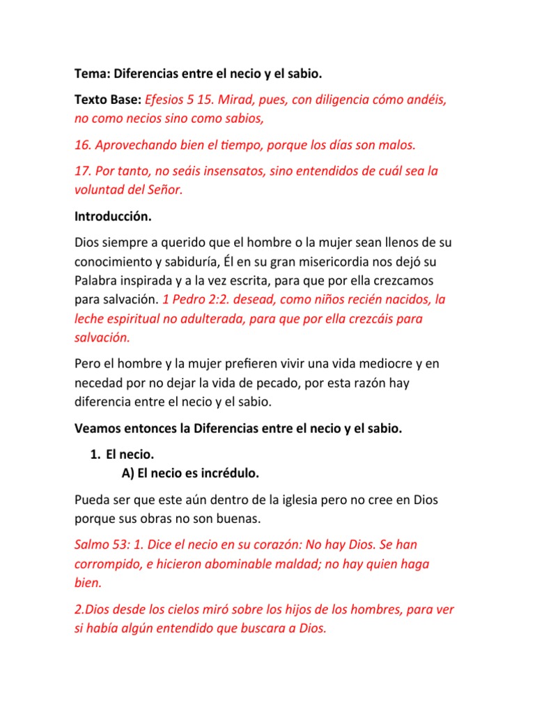 Diferencias entre el sabio y el necio | PDF | Libro de proverbios ...