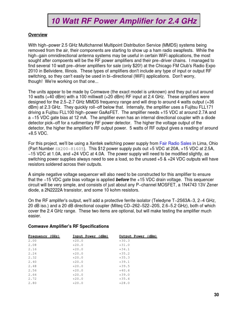 10 Watt RF Power Amplifier For 2.4 GHZ | PDF | Amplifier | Detector (Radio)