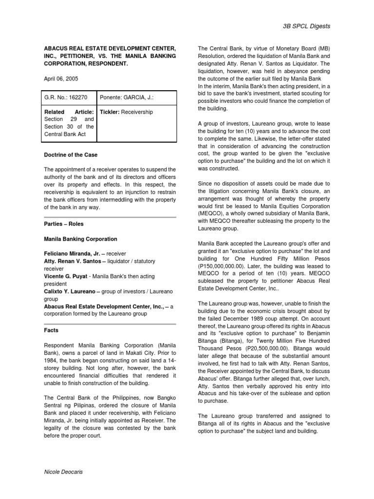 Abacus Real Estate Development Center, Inc. v. Manila Banking ...