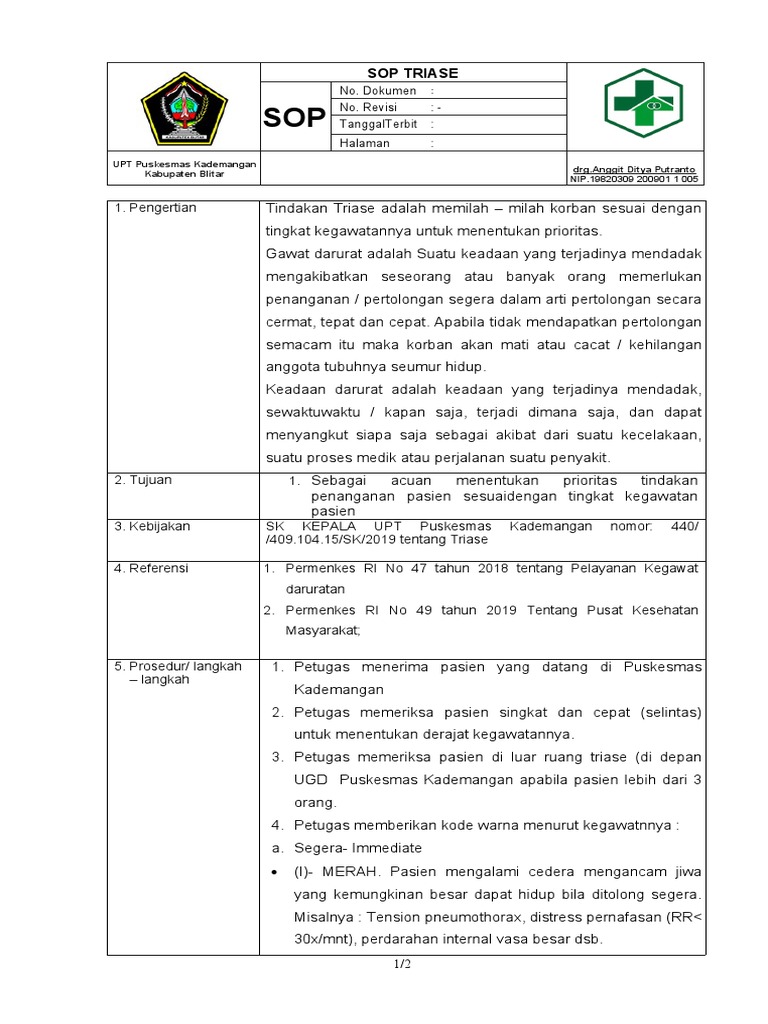 Sop Triase | PDF | Kesehatan Holistik | Sains & Matematika