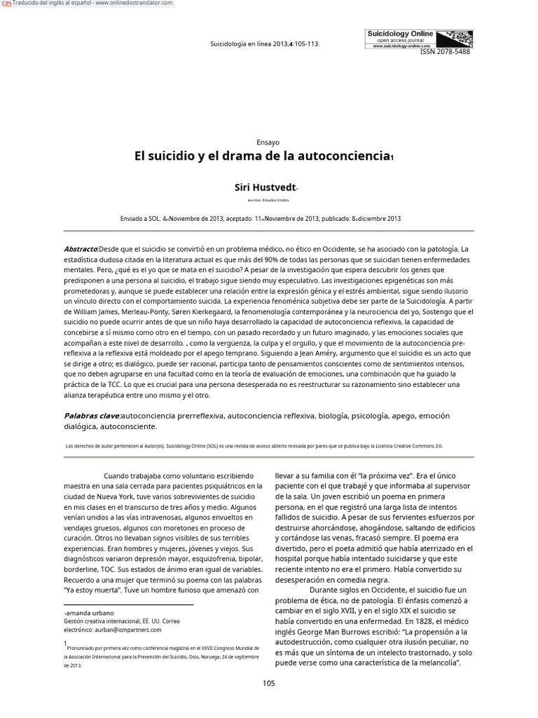 El Suicidio y El Drama de La Autoconciencia | PDF | Suicidio | Terapia ...