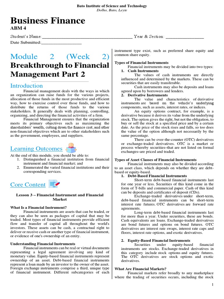 Abm 4 Module 2 | PDF | Financial Markets | Derivative (Finance)