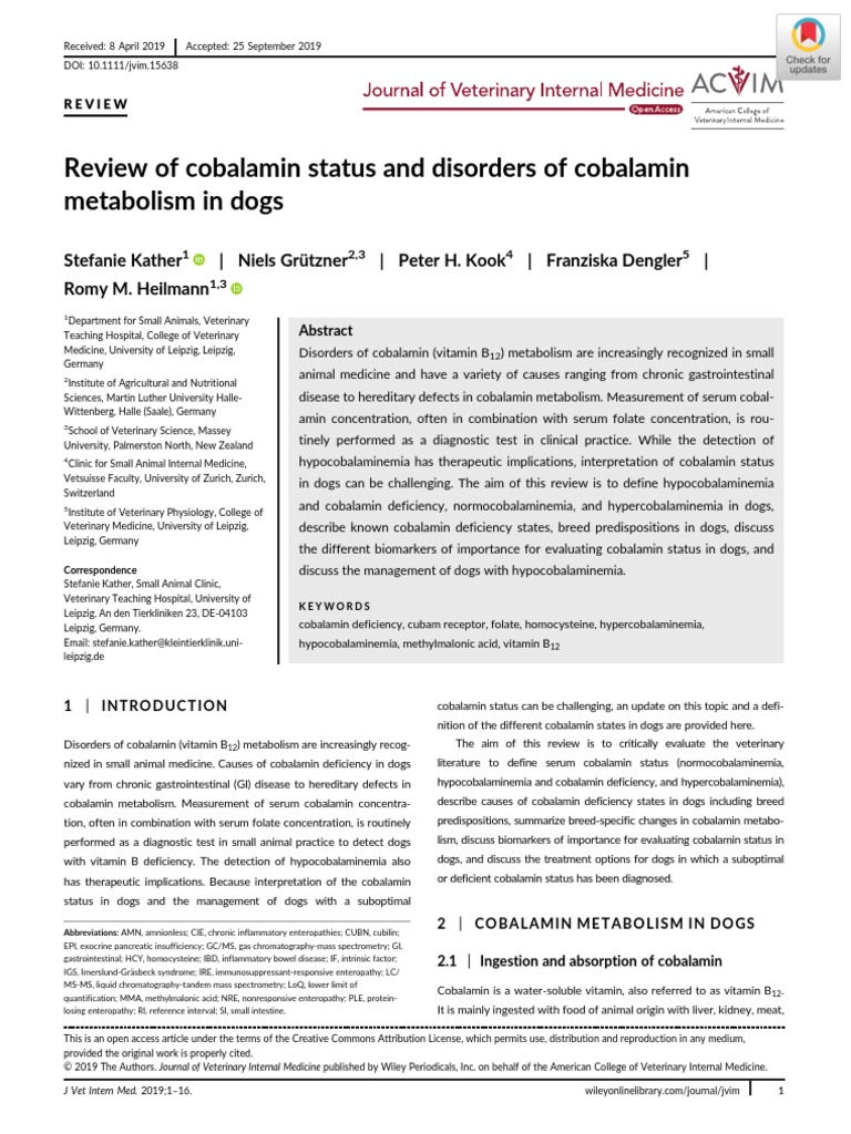 Review of Cobalamin Status and Disorders of Cobalamin Metabolism in ...