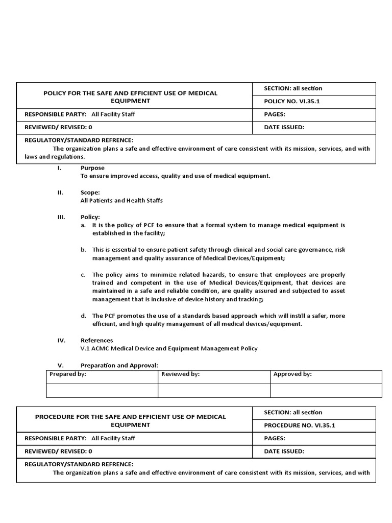 Policy For The Safe and Efficient Use of Medical Equipment | Download ... Policy For The Safe and Efficient Use of Medical Equipment | Download ...