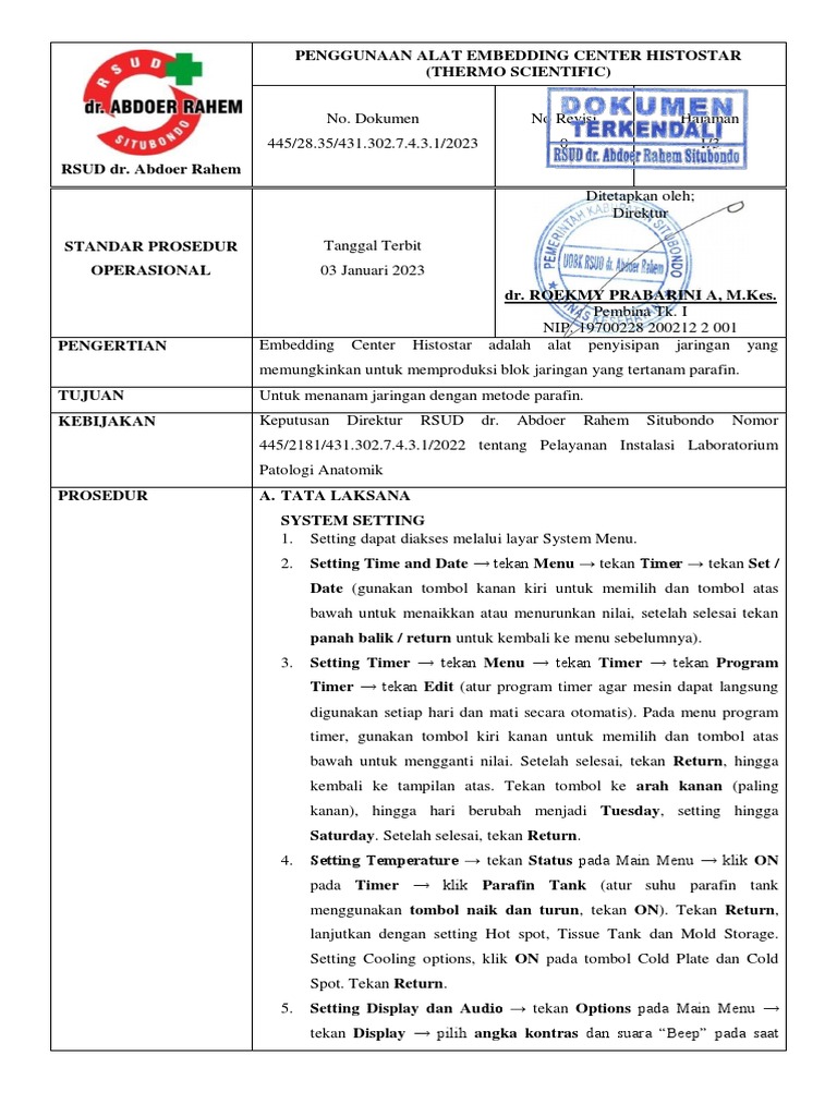 24 Penggunaan Alat Embedding Center Histostar | PDF