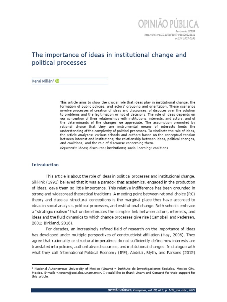 The Importance of Ideas in Institutional Change and Political Processes 1 | Download Free PDF ...