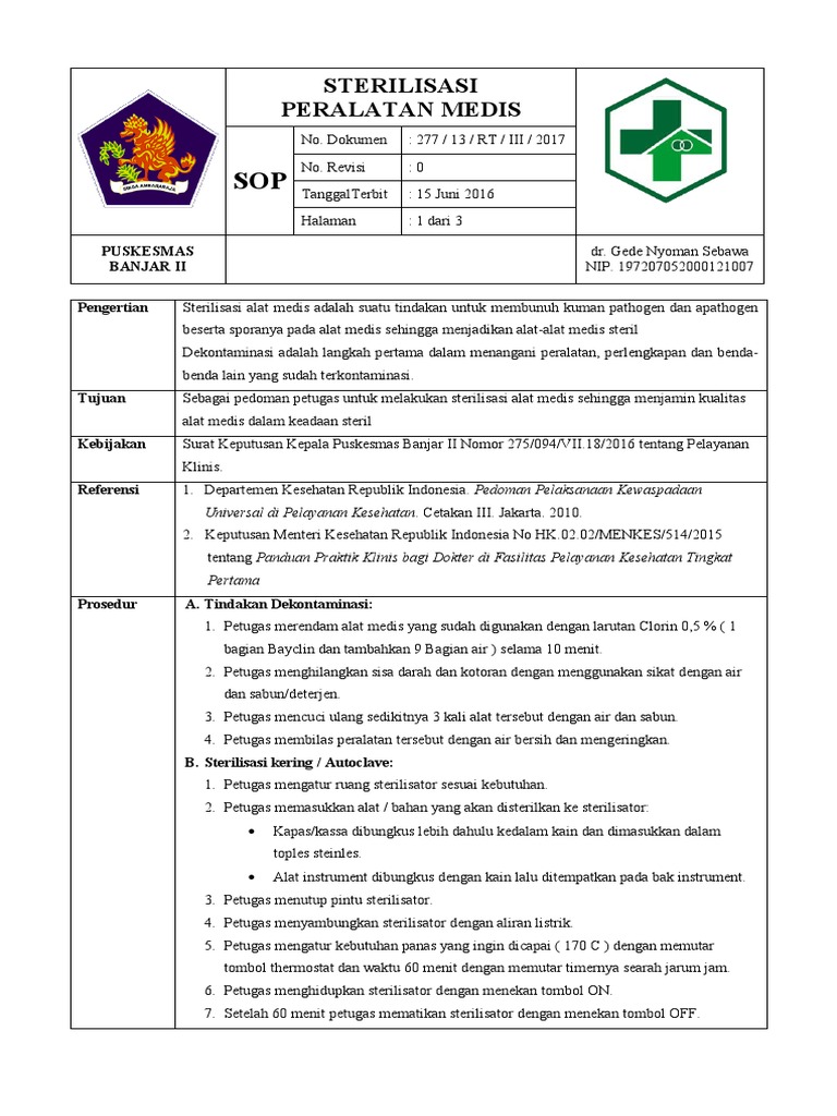 Sop STERILISASI PERALATAN | PDF