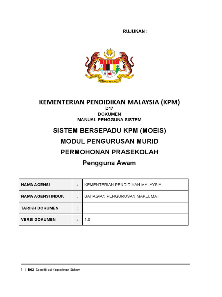 DOKUMEN_MANUAL_PENGGUNA_SISTEM_PERMOHONAN_PRASEKOLAH_Pengguna_Awam | PDF