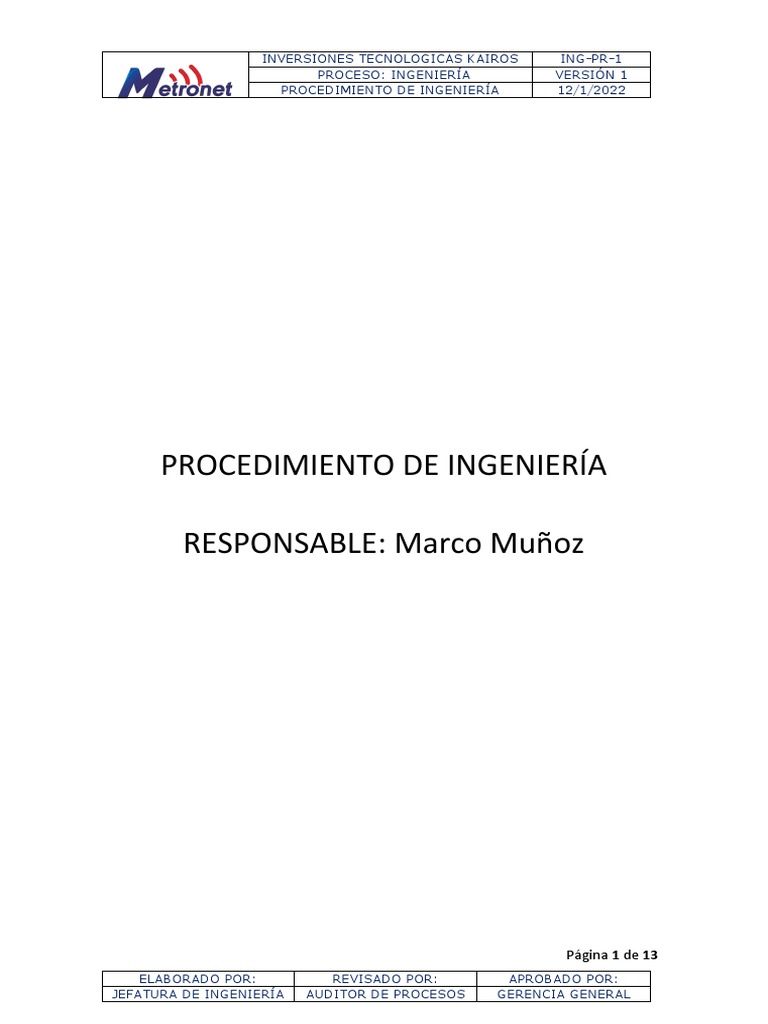 Procedimiento Ing PR 01 | PDF | Equipo de instalaciones del cliente | Red de computadoras