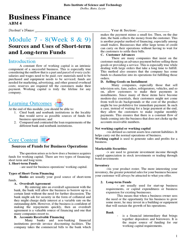 Abm 4 Module 7 8 | PDF | Finance & Money Management | Credit