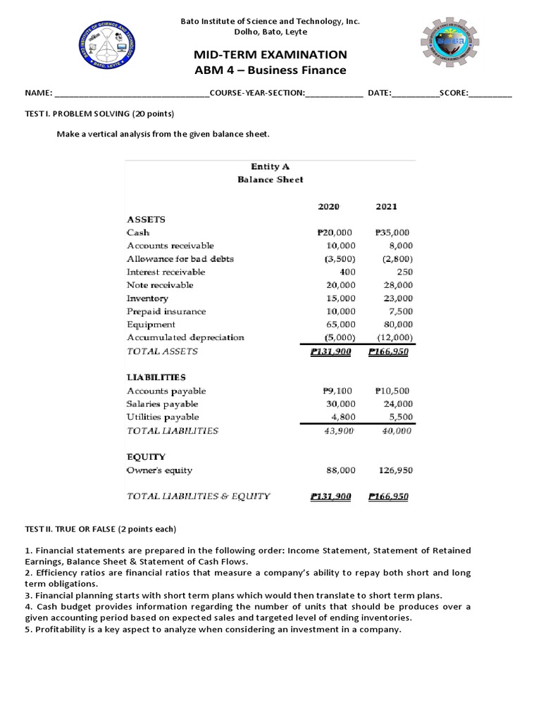 Business Finance Mid-Term Exam | PDF | Equity (Finance) | Balance Sheet
