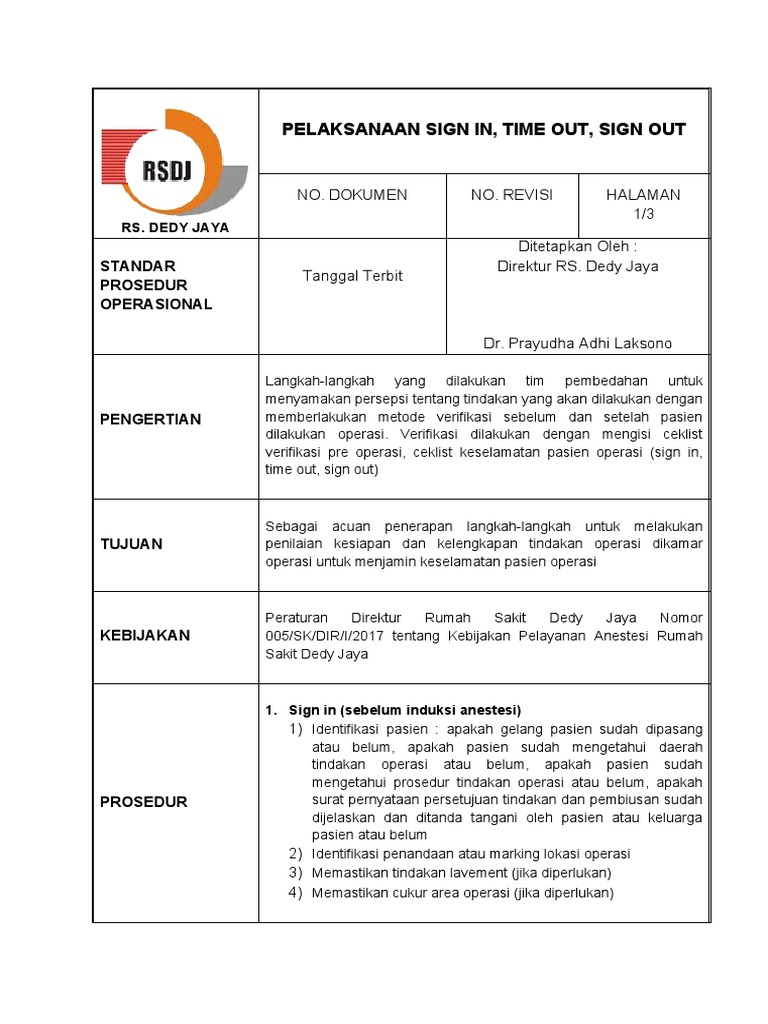 Prosedur Sign In, Time Out, Sing Out | PDF
