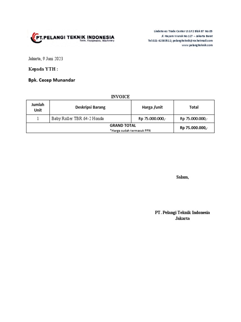 Invoice Baby Roller Pdf
