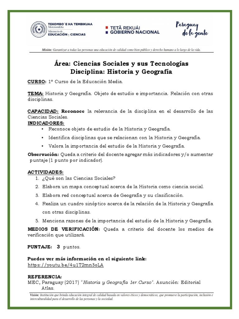 Plan de Clase Historia y Geografía 1er. Año | PDF