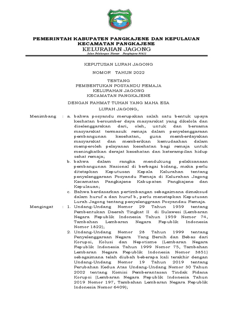 Sk Pembentukan Posyandu Remaja Pdf 