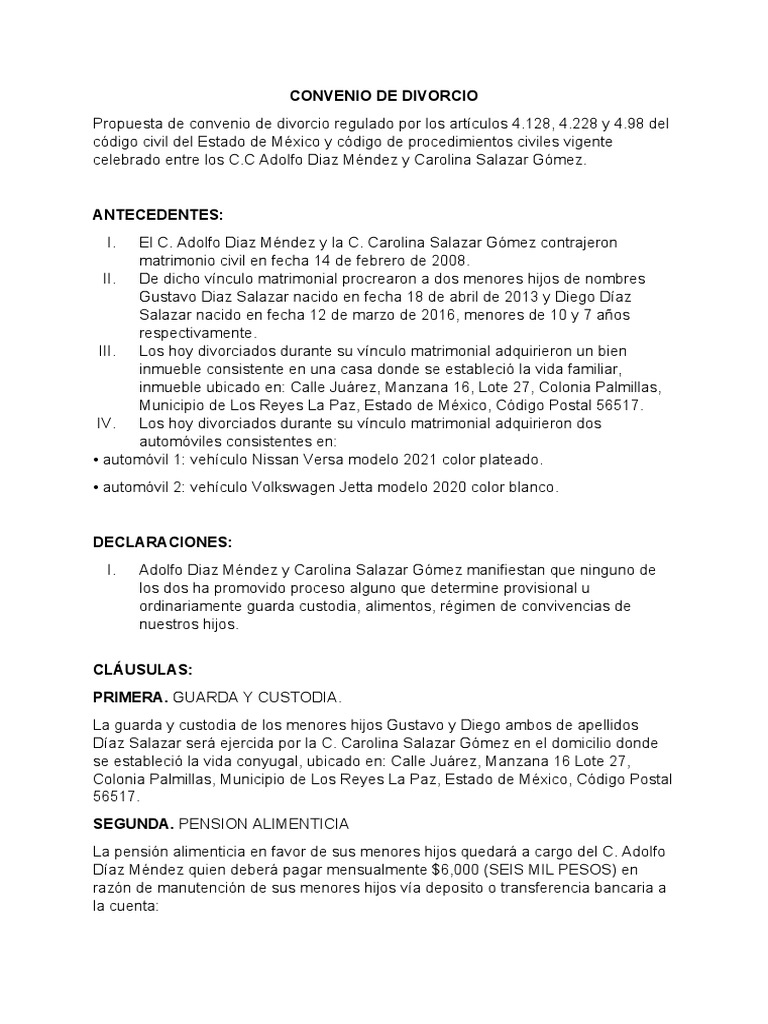 Convenio de Divorcio | PDF