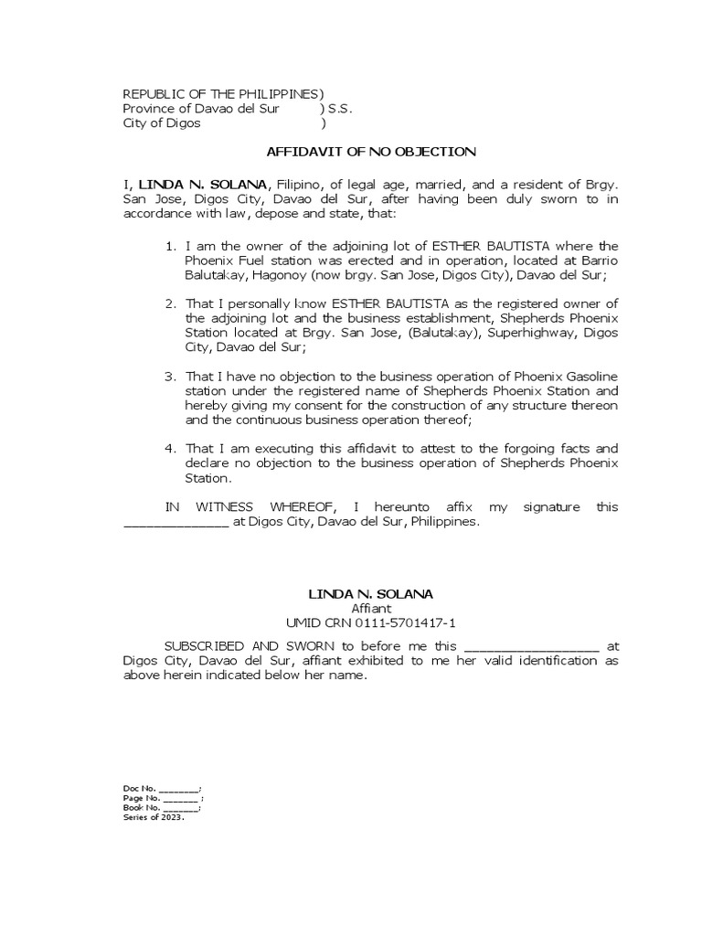 Affidavit of no objection | PDF