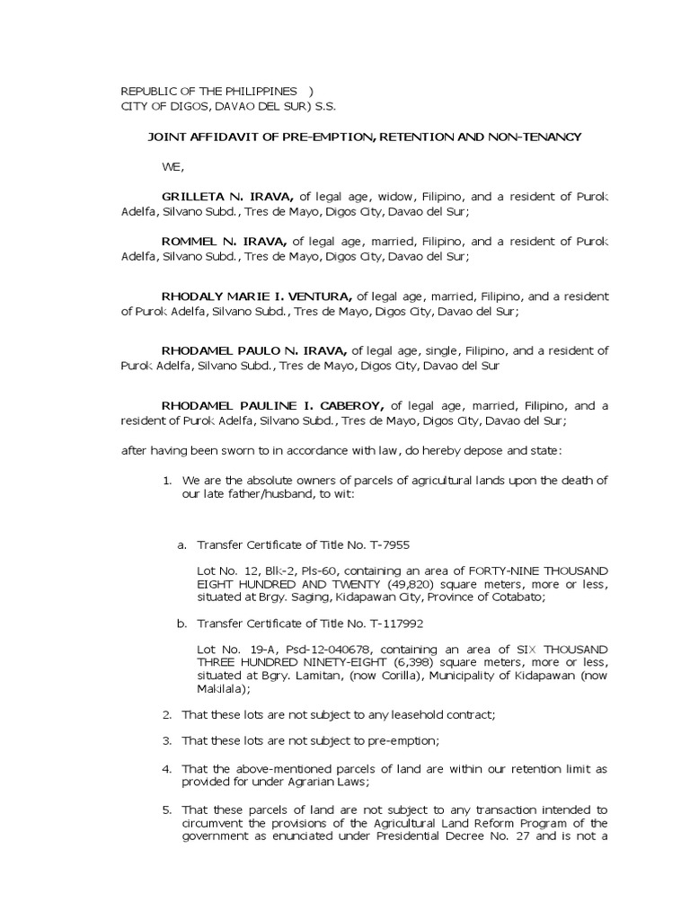 Affidavit of Retention | PDF | Affidavit | Legal Procedure