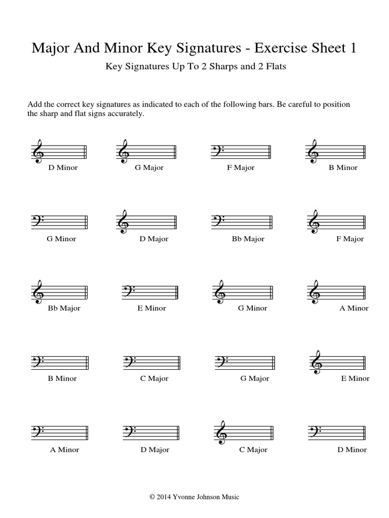 Major and Minor Key Signatures - Exercise Sheet 1 | PDF | Musical ...