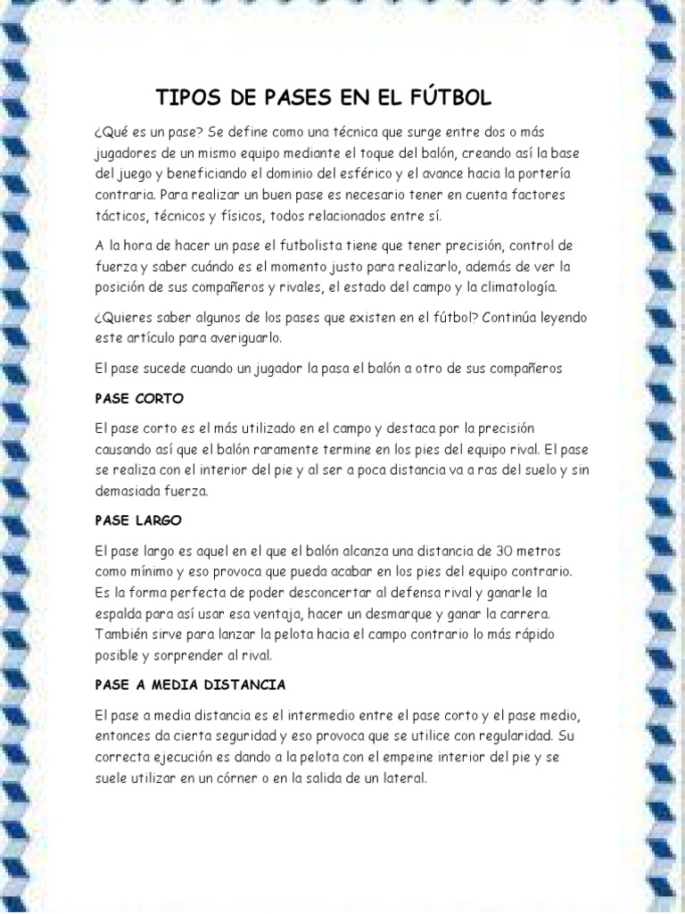 Tipos de Pases en el Fútbol | PDF | Asociación de Futbol | Defensor ...