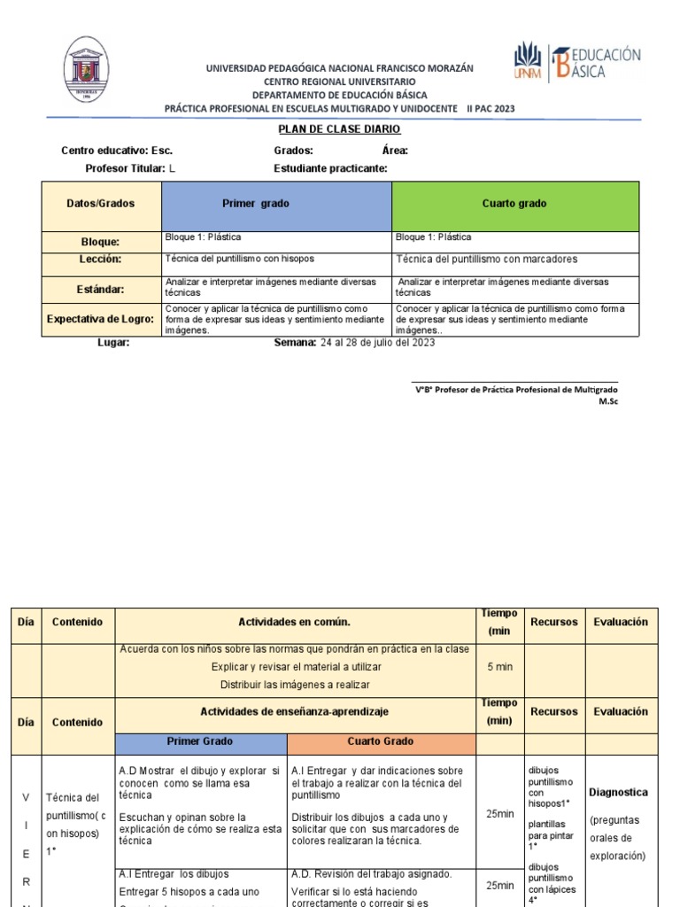 Educ. Artistica Plan de Multigrado | PDF | Aprendizaje